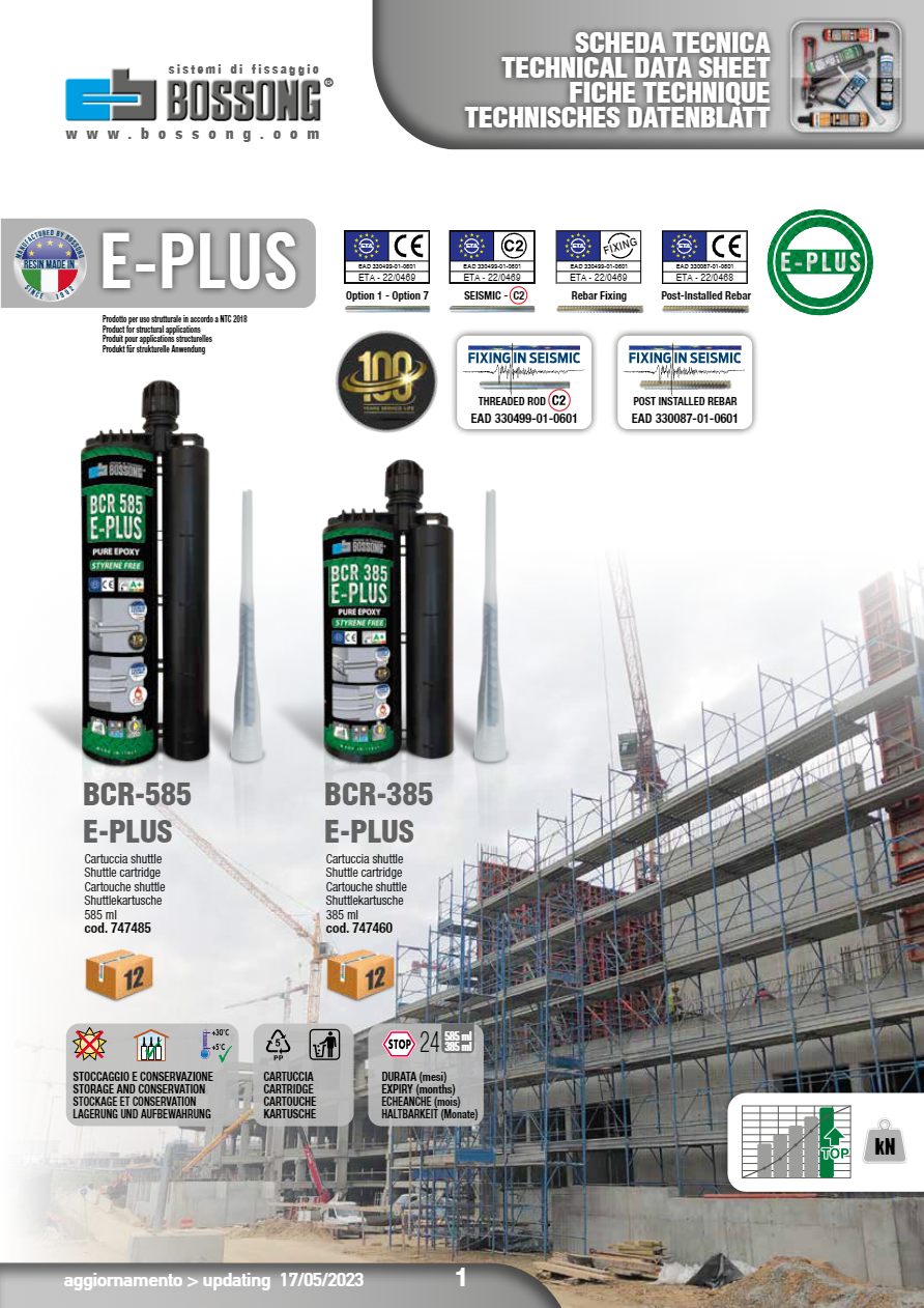 E-PLUS Pure epoxy bi-component chemical anchor styrene free By BOSSONG