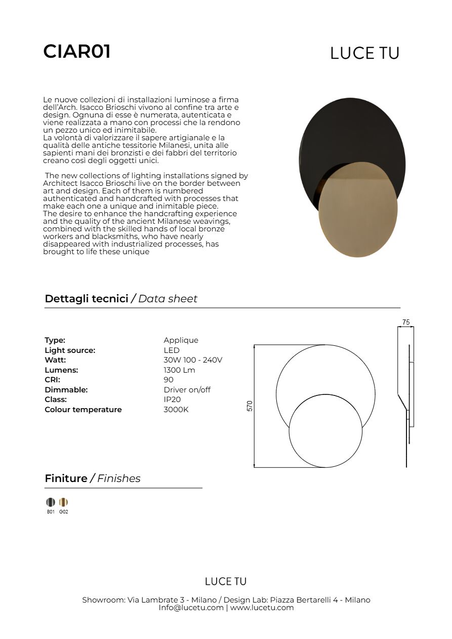 CIAR 01 LED brass wall light By LUCE TU | design Isacco Brioschi