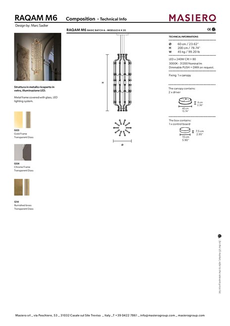 LED metal pendant lamp RAQAM M6 By Masiero design Marc Sadler