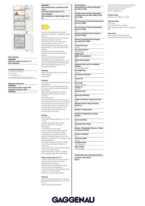 RB289300 | 冰箱 冰箱 By Gaggenau