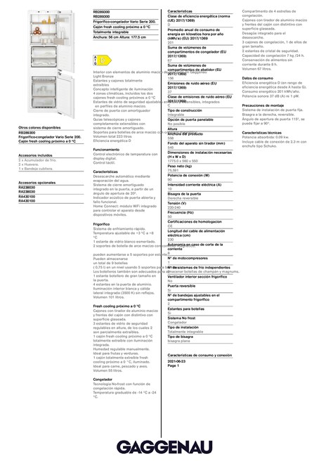 RB289300 Frigorífico combi con congelador By Gaggenau