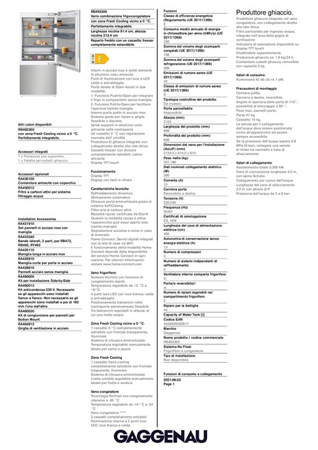 RB492305 Frigorifero combinato da incasso By Gaggenau