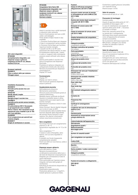 RF463306 Congelatore da incasso By Gaggenau