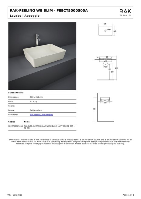 RAK-FEELING | Lavabo rettangolare Collezione RAK-Feeling By RAK Ceramics