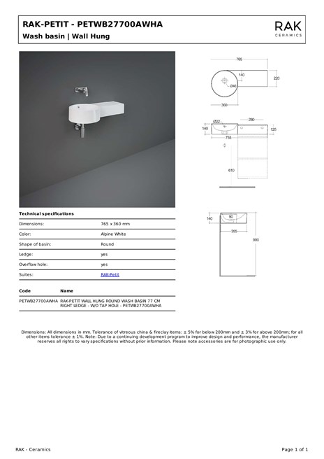 RAK-PETIT Wall-mounted handrinse basin round By RAK Ceramics | design ...