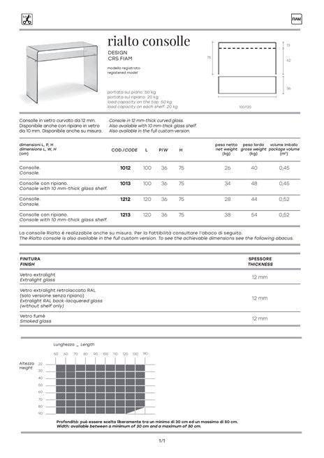 RIALTO Rectangular glass console table By Fiam Italia