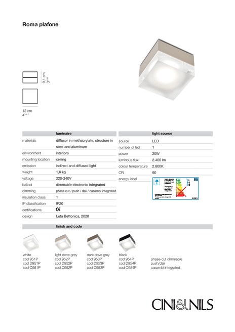 ROMA Direct light LED ceiling lamp in steel By Cini&Nils | design Luta ...