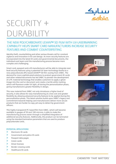High-performance polycarbonate film LEXAN™ SECURITY & ID CARD FILMS By ...