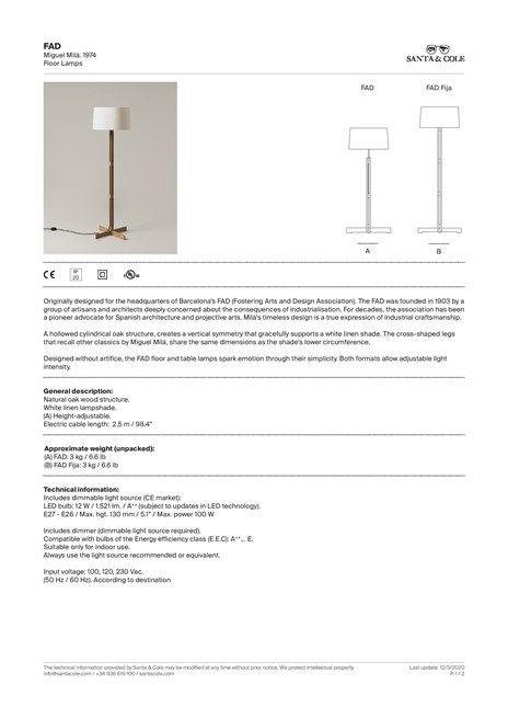FAD FIJA LED oak floor lamp By Santa & Cole | design Miguel Milà