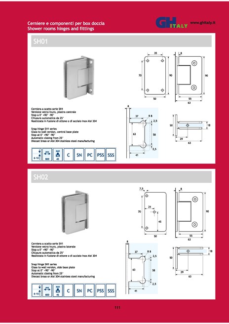 SH01 Metal Shower door hinge By GH ITALY