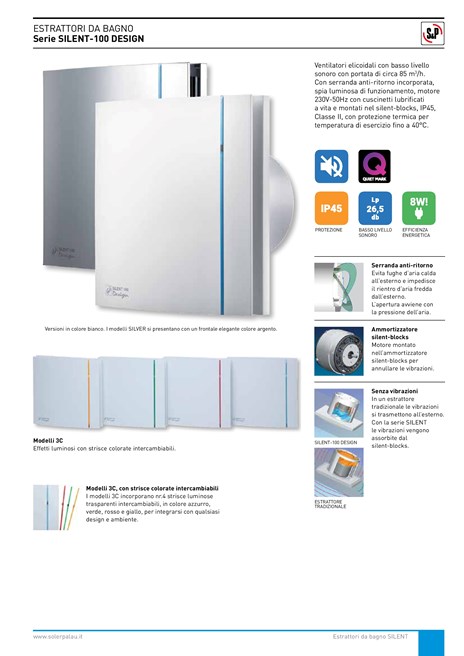 SILENT 100 DESIGN Estrattore da bagno By S&P Italia