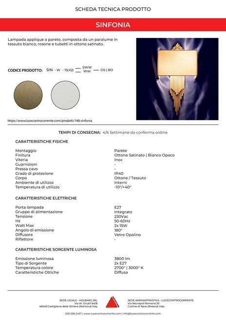 SINFONIA Applique a LED in ottone By LuceControCorrente