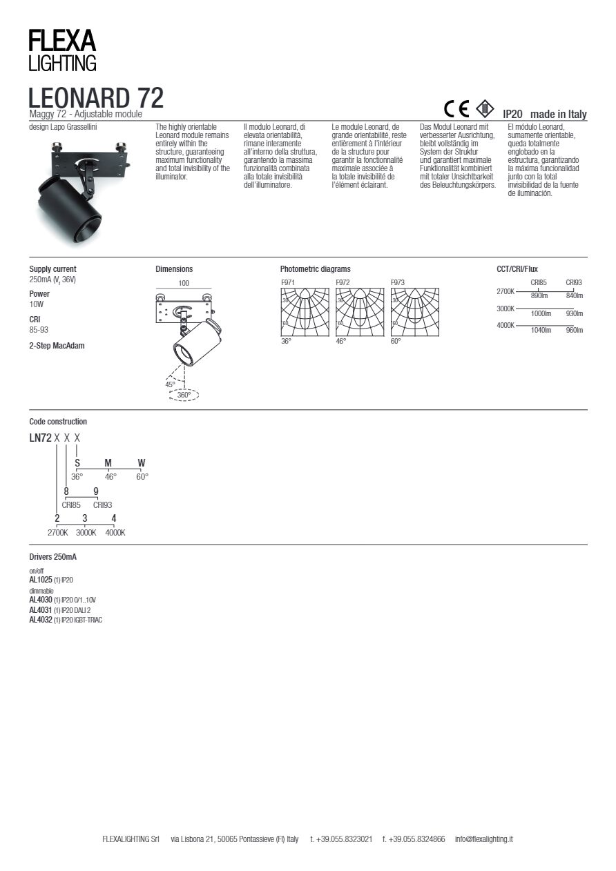 LEONARD 72 Lampe sur rails LED encastrable By Flexalighting