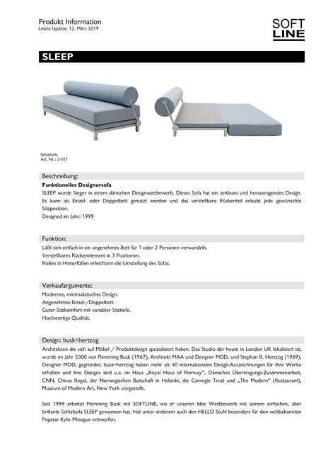 SLEEP Schlafsofa By SOFTLINE | design Busk + Hertzog