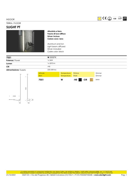 SLIGHT | Luminária de pé Coleção Slight By Olev design Massimo Tonetto