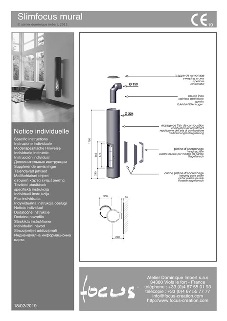 SLIMFOCUS Wall-mounted wood-burning fireplace By Focus creation | design Dominique Imbert