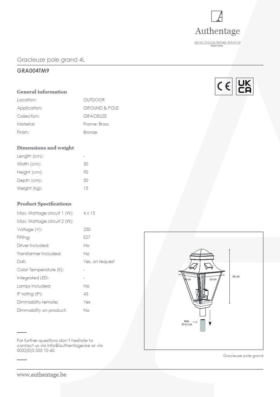 GRACIEUZE POLE GRAND Street lamp By Authentage Lighting