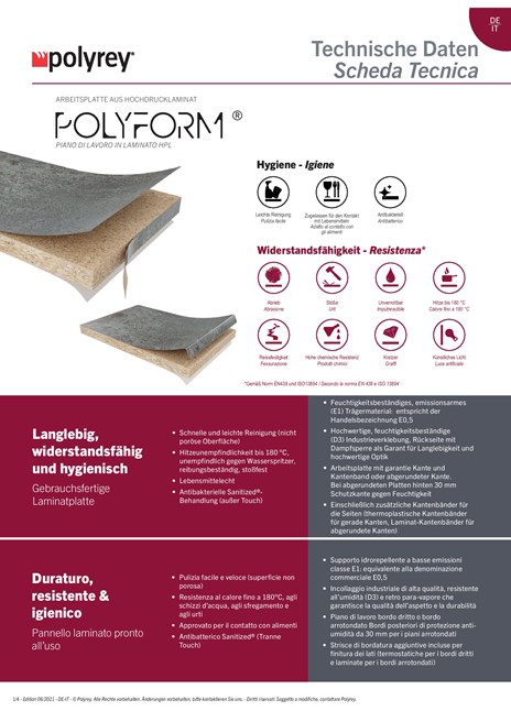 Top cucina / rivestimento per mobili in HPL Bonded Board POLYFORM ...
