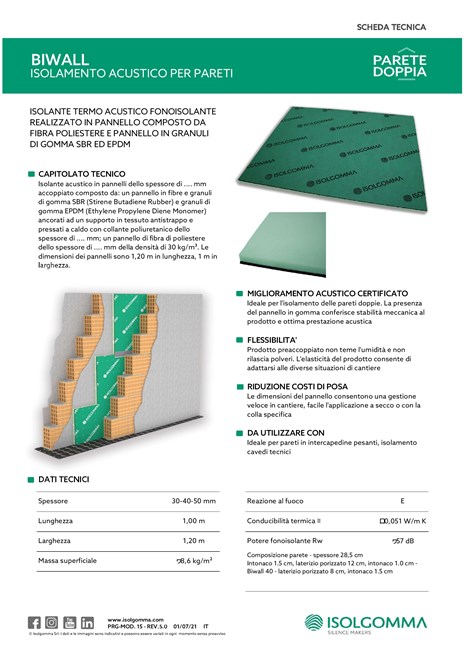 Isolamento acustico e termico per pareti e soffitti BIWALL - Isolgomma - Edilportale