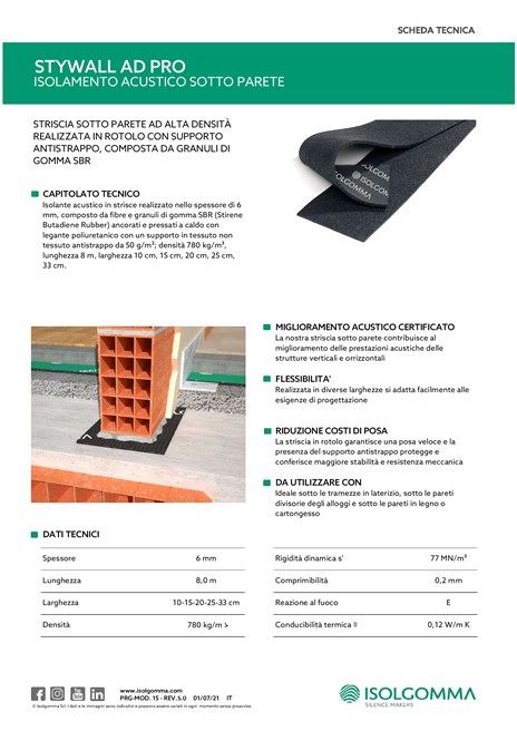 STYWALL Striscia sottoparete fonoisolante in granuli di gomma By Isolgomma