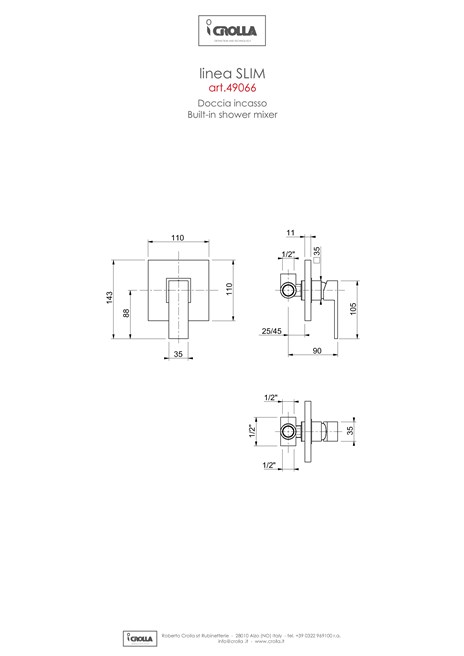 SLIM Misturador para duche Recessed de manípulo único com placa By I ...