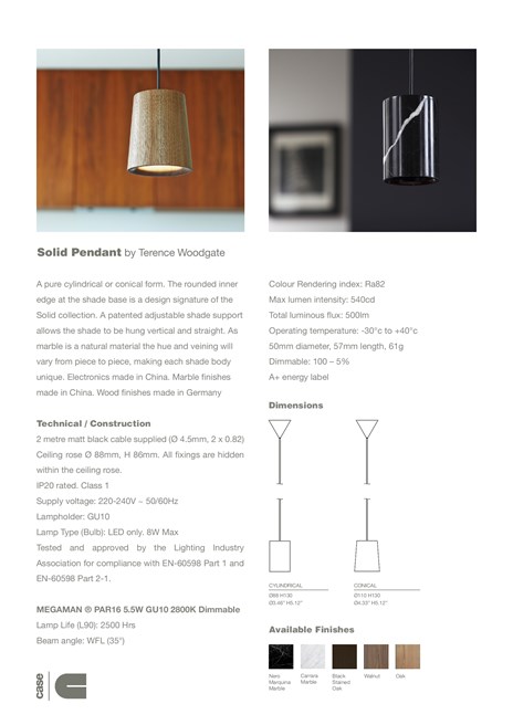 SOLID CYLINDRICAL LED dimmable walnut pendant lamp By Case