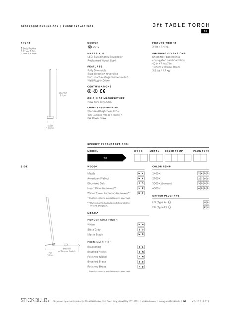 LED wooden table lamp 3ft TABLE TORCH Portable Collection By Stickbulb ...