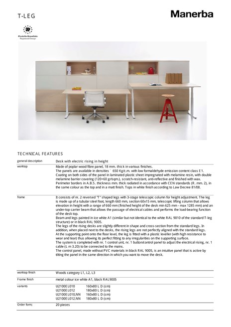 T-LEG Height-adjustable rectangular office desk By Manerba | design ...