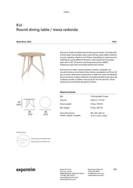 KIRI Round rattan table By EXPORMIM | design Mario Ruiz