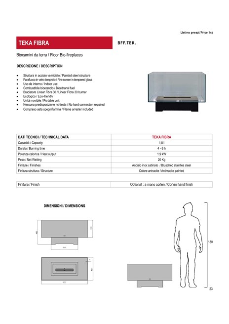 TEKA Freestanding bioethanol glass and steel fireplace By ACQUAFUOCO