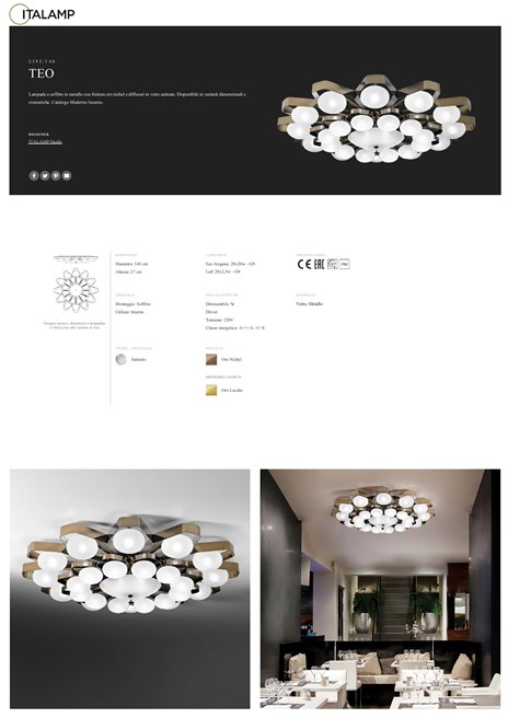 Plafoniera a luce diretta in vetro satinato e metallo TEO By Italamp