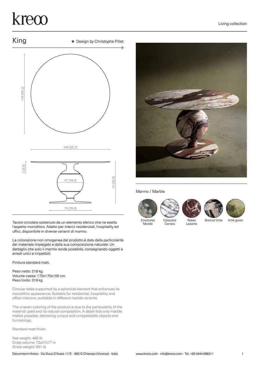 KING Round marble table By Kreoo