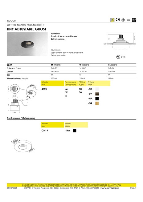 TINY ADJUSTABLE GHOST Recessed LED adjustable spotlight By Olev
