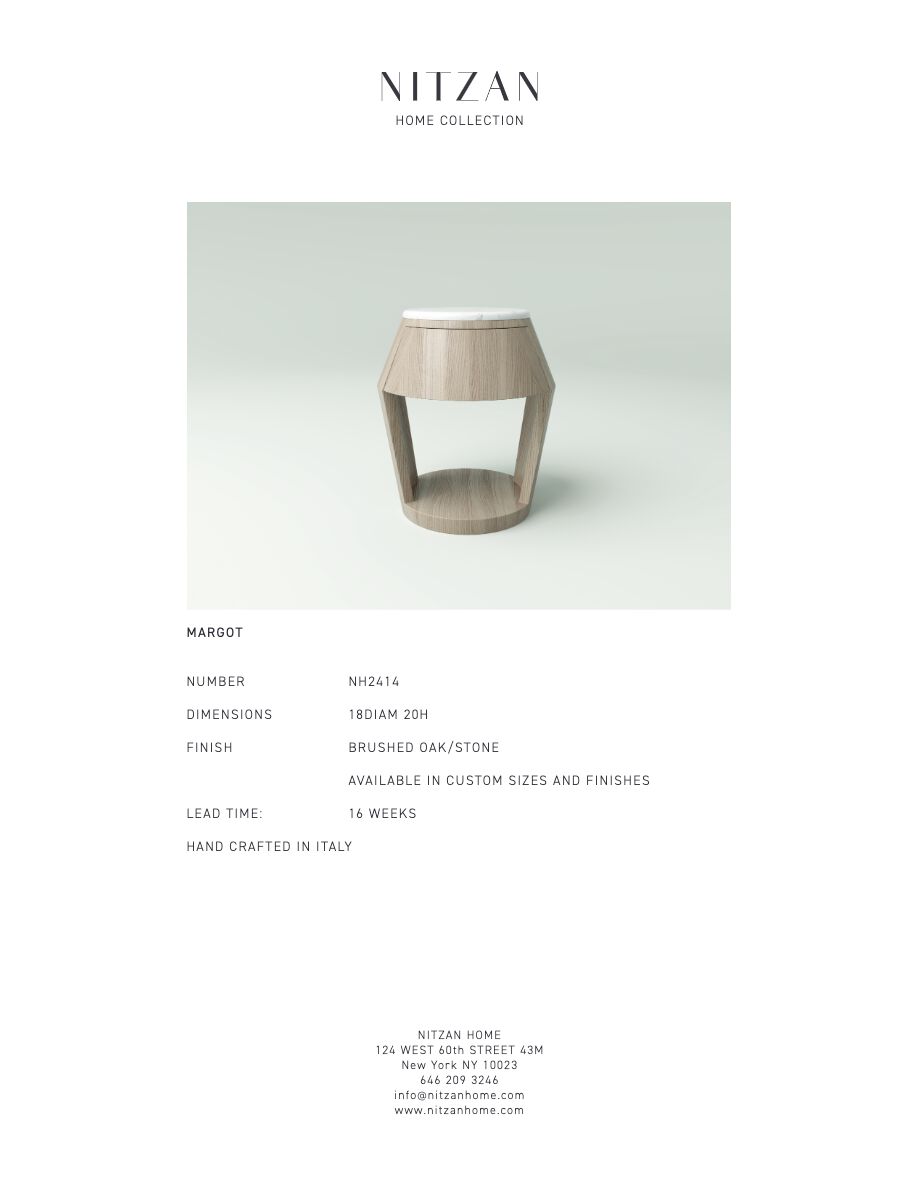 MARGOT Round oak bedside table with stone top By NITZAN HOME