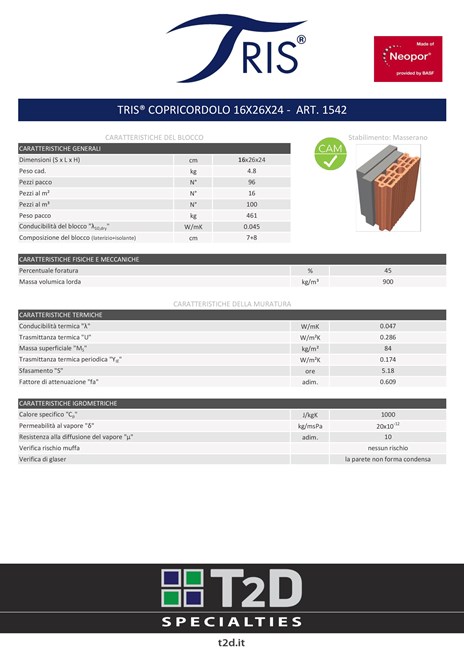 TRIS® COPRICORDOLO 16x26x24 Blocco portante in laterizio By T2D