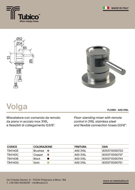 VOLGA Deck-mounted stainless steel remote control tap By Tubico