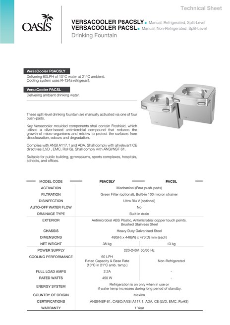 VERSACOOLER P8ACSLY water dispenser By OASIS