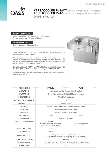 VERSACOOLER PVAC Dispensador de agua By OASIS