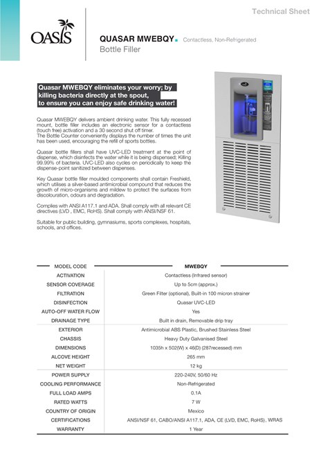 QUASAR AQUAPOINTE MWEBQY Water dispenser By OASIS