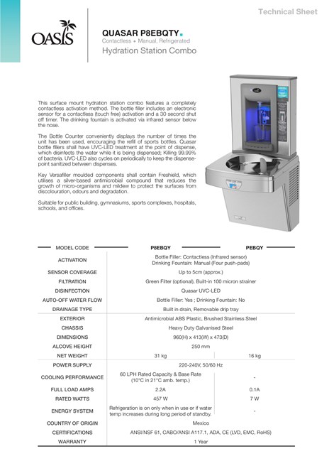 QUASAR VERSAFILLER P8EBQTY Water dispenser By OASIS
