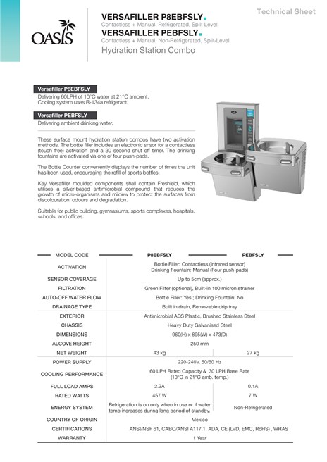 VERSAFILLER P8EBFSLY water dispenser By OASIS