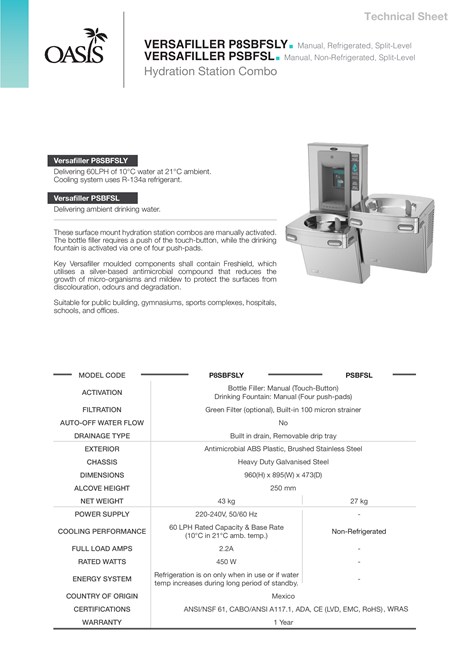 VERSAFILLER PSBFSL water dispenser By OASIS