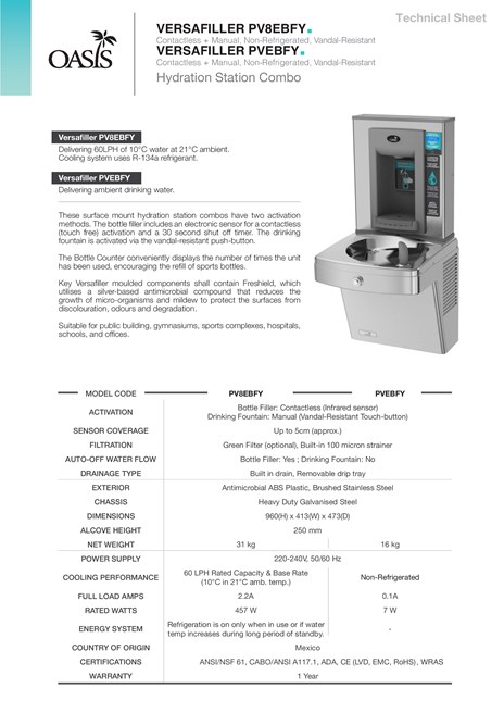 VERSAFILLER PV8EBFY Dispensador de agua By OASIS