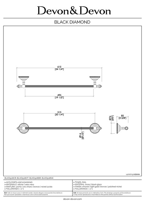 BLACK DIAMOND Porta asciugamani a barra in ottone By Devon&Devon