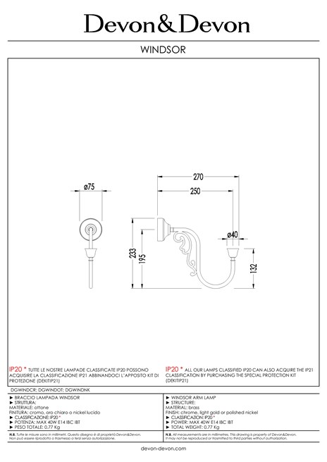 WINDSOR ARM luminária de parede By Devon&Devon