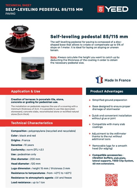 SELF-LEVELING PEDESTAL 85/115 MM Raised floor support By YEED