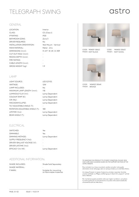TELEGRAPH | Wall light Telegraph Collection By Astro Lighting