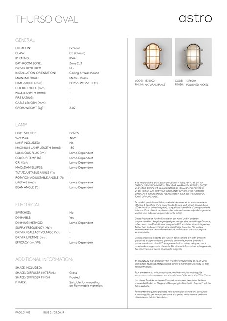 Applique d’extérieur LED en laiton THURSO OVAL By Astro Lighting