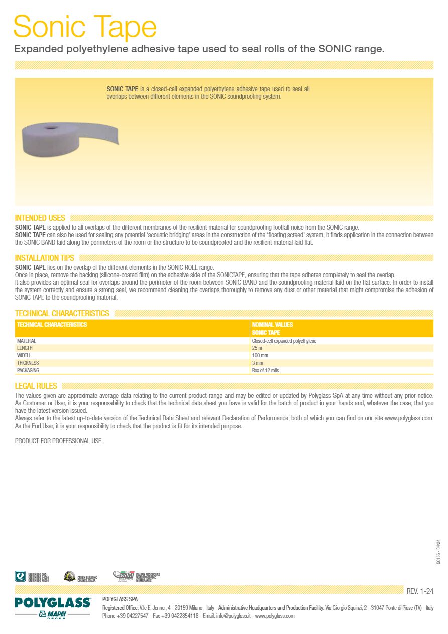 SONIC TAPE Guarnición y junta para producto aislante By POLYGLASS