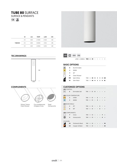 TUBE 80 S ceiling lamp By ONOK Lighting